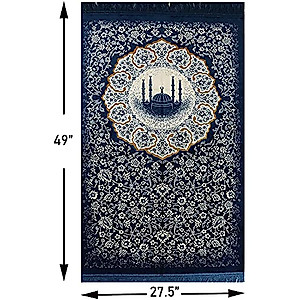 Modefa Turkish Islamic Prayer Rug - Lightweight Velvet Praying Mat - Traditional Muslim Janamaz Sajada - Plush Praying Carpet for Men & Women - Ramadan or Eid Gift - Floral MSQ (Blue)