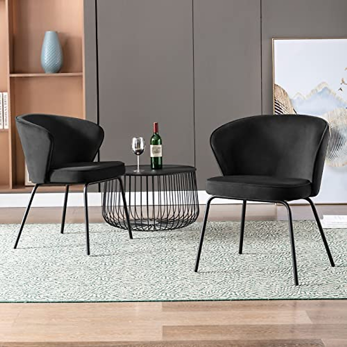 ONEVOG Black Velvet Dining Chair, Upholstered Chair with Upholstered and Wingback, Set of 2 Accent Chairs for Kitchen, Dining Room, Living Room Chairs