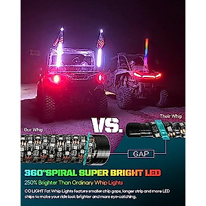 CO LIGHT Fat Spiral LED Whip Lights Thick Antenna 2FT Remote Control RGB Chasing/Dancing Light for UTV ATV 2PCS, APP-Supported 300 Colors & 200 Modes with Turn Signal, Brake Light, Reversing Light