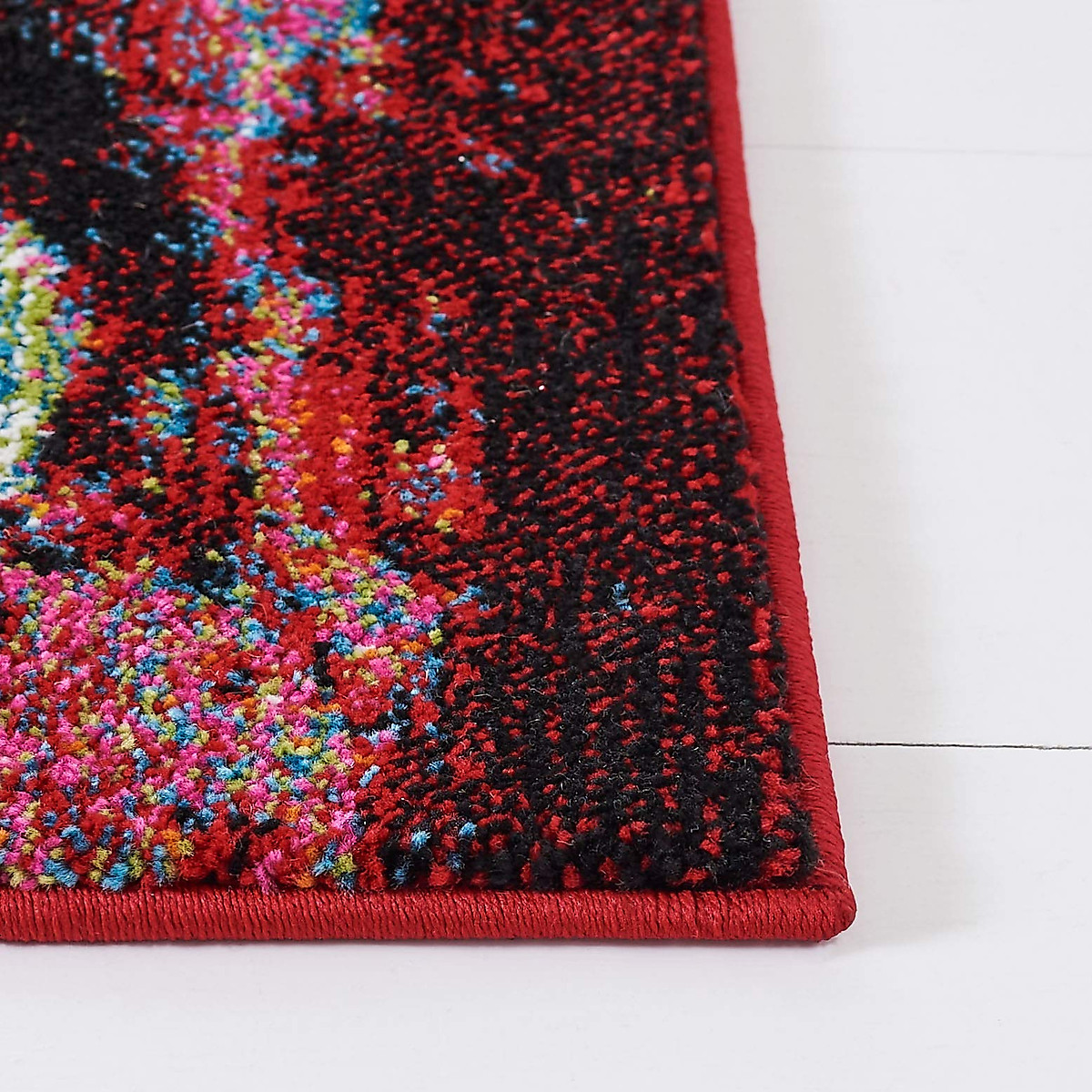 SAFAVIEH Glacier Collection 6'7" x 9' Red / Orange GLA124Q Modern Abstract Non-Shedding Living Room Bedroom Dining Home Office Area Rug