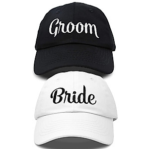 DALIX Bride Groom Dad Hats Baseball Caps Newlywed Wedding Party Gift White-Black