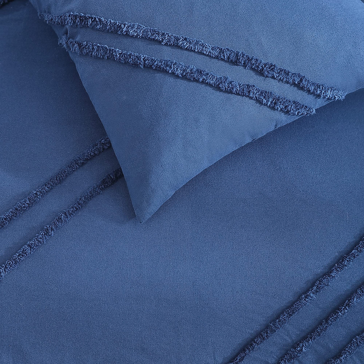 DKNY Bedding Chenille Block 3-Piece Cotton Duvet Cover Set, Full/Queen, Denim Blue