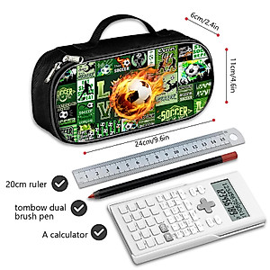 Rovozar Soccer Ball Pencil Case for Boys Girls, Sport Pencil Box for Kids Soccer Pen Bag, Large Football Pencil Pouch with Zipper Compartments for Office School