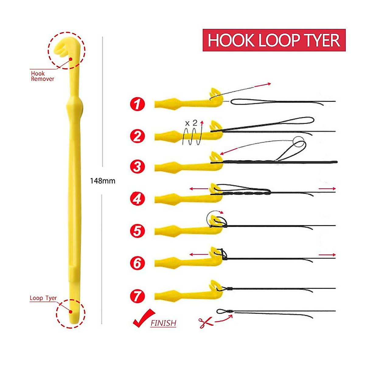 Fishing Knot Hook Tier Tool Set, Fishing Hook Tier Line Tying Tool with Sub-line + 2 PCS Single&Double Hook Fast Knot Tyer Tool Fishing Tackle Accessory
