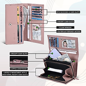 Ozora Handmade Bifold Premium Leather Slim Wallet with RFID Protection, Card Holders and ID Window for Women