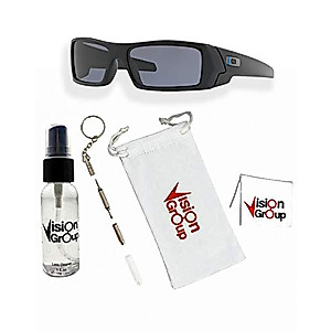 Oakley GASCAN OO9014 Sunglasses for Men + Vision Group Accessories Bundle(Matte Black/(Matte Black/Grey/Blue Line on Oakley Logo (901411), 60)