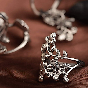 SEniutarm Engagement Love Rings Wedding Bands 4Pcs Women Vintage Stereo Flower Leaves Midi Finger Knuckle Rings Set Jewelry for Women/Girl Finger Rings DIY Jewelry Gifts - Silver