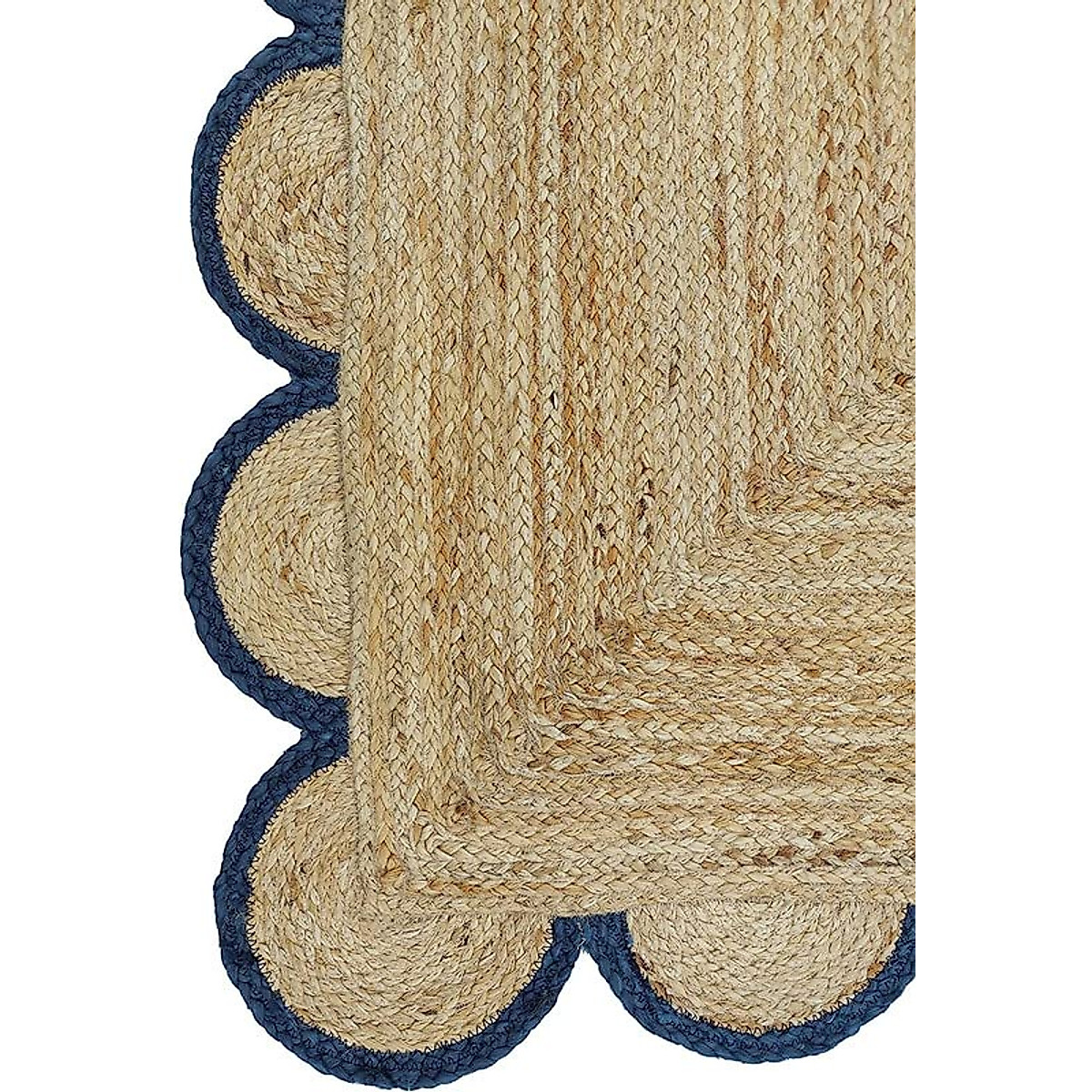 Jute Area Rug for Home and Living Room Décor Rectangular Scalloped Vintage Jute Area Rug Carpet Navy 2' x 3' by Varsha Textile
