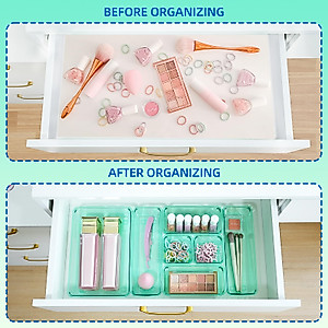 25 PCS Plastic Drawer Organizers Set, 4-Size Bathroom & Vanity Drawer Organizer Trays, Storage Bins for Makeup, Bedroom, Kitchen Gadgets Utensils & Office (Green)