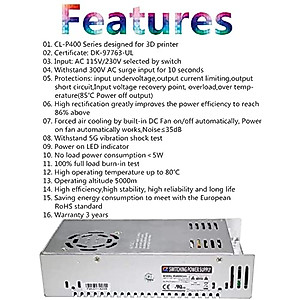 Chengliang Power Supply Dc 24v 17a 400w Original Ender 3 3D Printer Switching PSU UL Certified