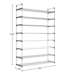 Home-Complete Shoe Rack - 8-Tier Shoe Organizer for Closet, Bathroom, Entryway - Shelf Holds 40 Pairs Sneakers, Heels, Boots (White)