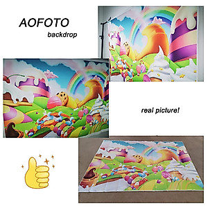 AOFOTO 15x10ft Fantasy Candy Land Landscape Background Cartoon Ice Cream Dessert Lollipop Photography Backdrop Rainbow Birthday Party Decoration Banner Photo Studio Props Kid Baby Girl Vinyl Wallpaper