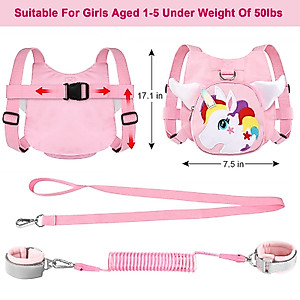 Toddler Leash Harness + Anti Lost Wrist Link, Accmor Unicorn Kids Leash Harness Wrist Leashes, Child Walking Harness Wristband Assistant Strap Belt for Baby Girls (Light Pink)