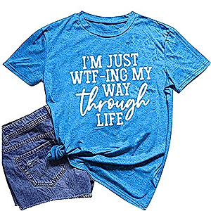 JDHUFEI Women's Crewneck Shirts Summer Plus Size Crewneck Tops Cute Letter Print Short Sleeve Blouse Casual Clothes