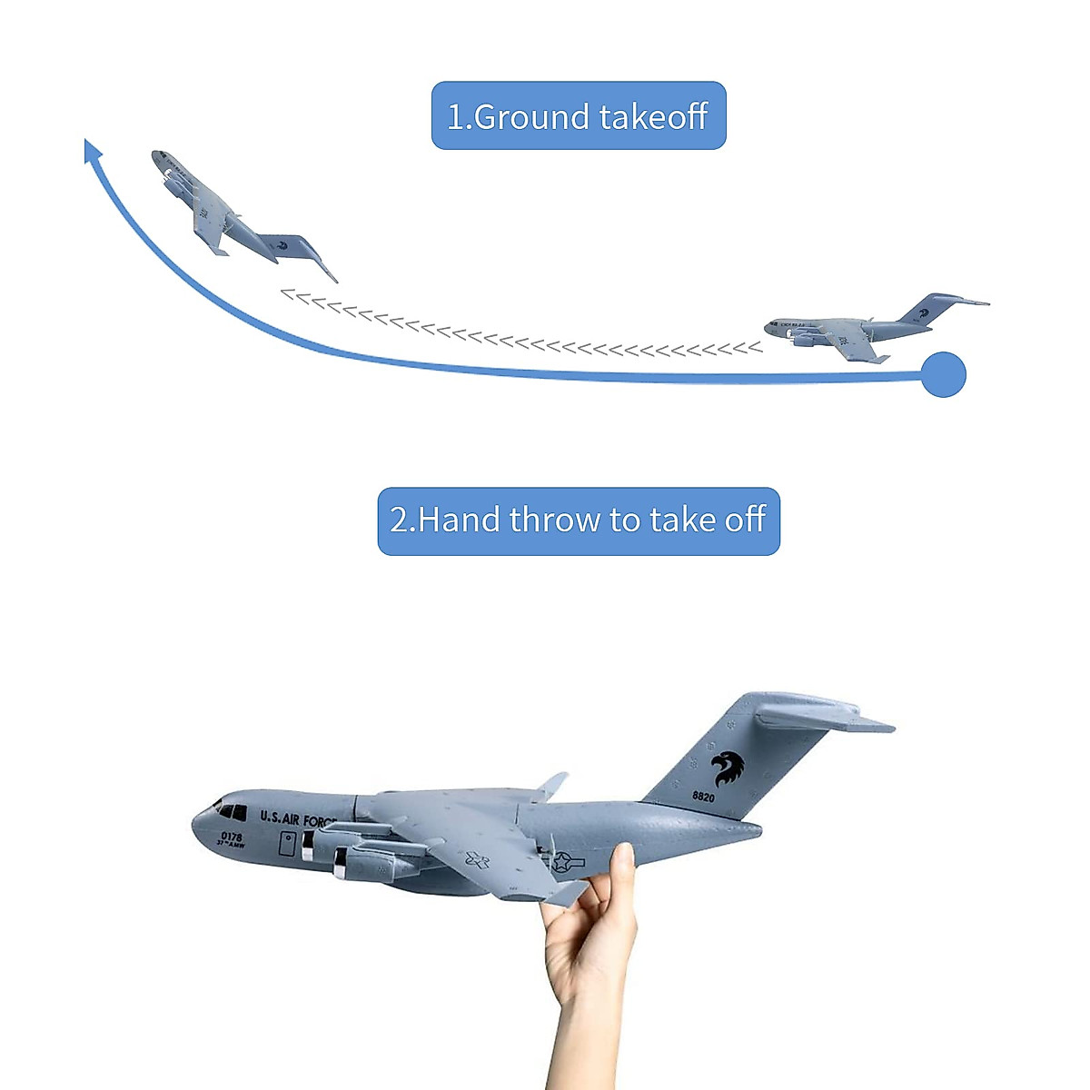 Eayaele RC Plane C-17 Remote Control Airplane Transport Ready to Fly 2 CH Toy for Kids Boys (Grey)