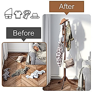 FILWH Coat Rack Freestanding Bamboo Coat Tree with 6 Hooks Adjustable Sizes Free Standing Coat Rack Super Easy Assembly Coat Hanger Stand(Natural)