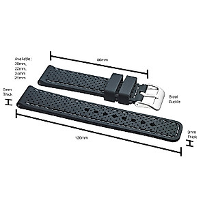 STUNNING SELECTION ALPINE Premium quality waterproof silicone watch band strap with quick release – Soft rubber black watch band 22mm - grey stitching