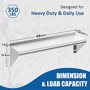 Chingoo Stainless Steel Shelf 12" x 48", 350 lb Wall Mounted Commercial Stainless Steel Shelves Metal Shelving for Restaurant, Bar, Utility Room, Kitchen and Garage