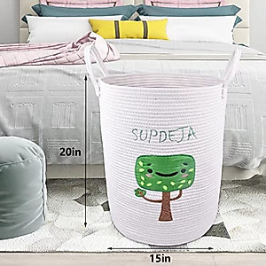Laundry Hamper, Woven Laundry Basket Nursery Hamper Cotton Rope Basket Laundry Hamper with Handles for Storage, Kids Toy Basket Cute Baby Clothes Hamper 15 x 15 x 20 Inches