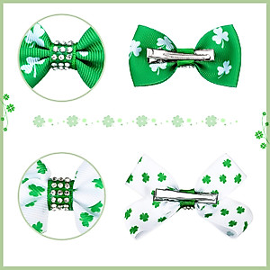 6 Pieces St. Patrick's Day Hair Bows Clips Barrettes Irish Green Shamrock Clover Hair Alligator Clips Ribbon Hair Bows Hairpin Accessories for Girls Kids Women St Patrick's Day Party Decorations