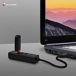ICY BOX 4 Port USB Hub 3.0 with USB 3.0 Connection Integrated Cable Aluminium Black