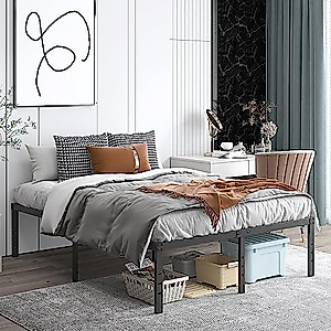 Cieemine 18 Inch Full Size Metal Bed Frame, Heavy Duty Steel Slat Mattress Foundation,No Box Spring Needed, Easy Assembly, Noise-Free,Black