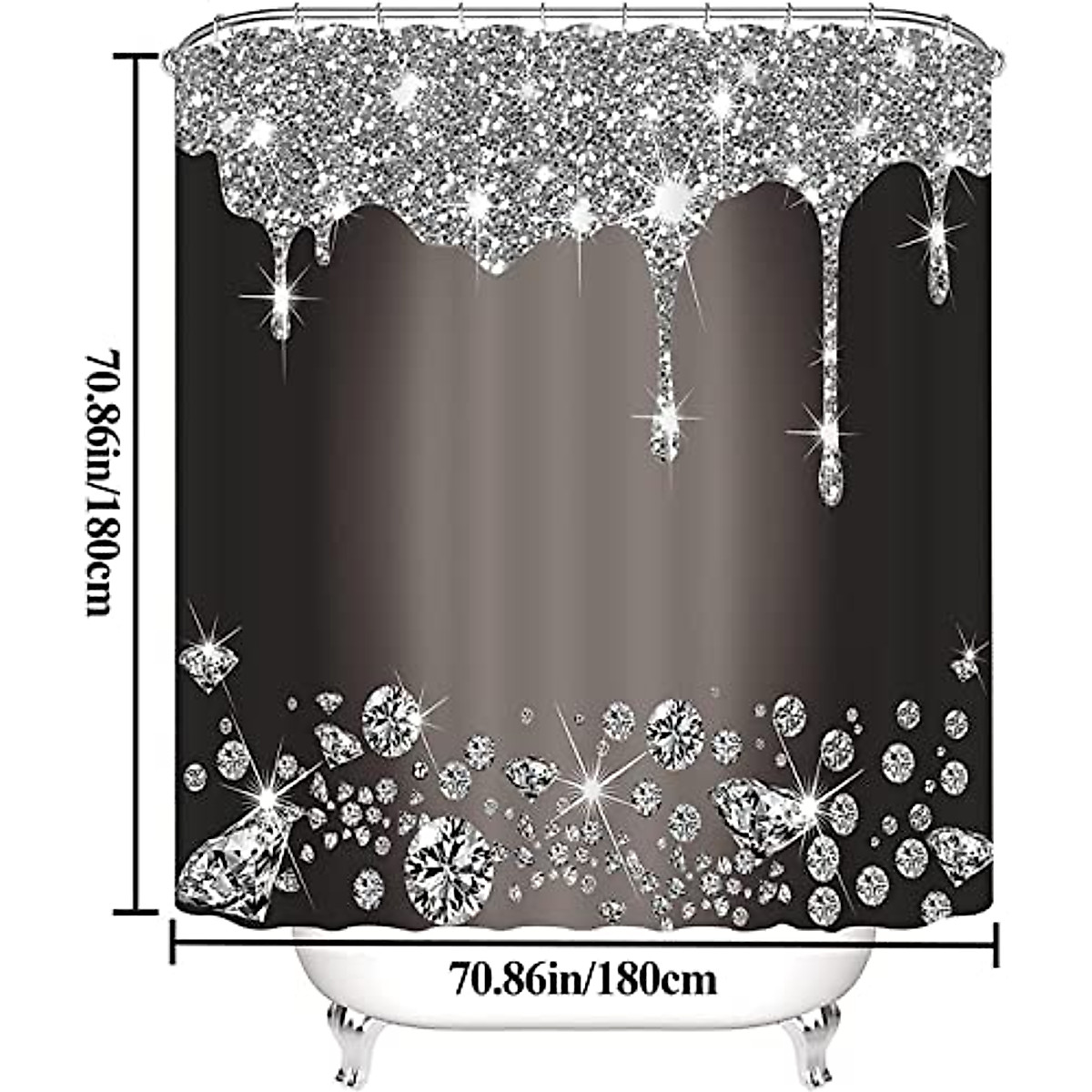 MEXERA 4PCS Bling Diamond Shower Curtain Set with Non-Slip Rugs Toilet Lid Cover and Bath Mat Shower Curtain with 12 Hooks Bathroom Sets with Shower Curtain and Rugs and Accessories