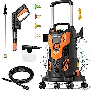 Rock&Rocker Upgraded 1750PSI Pressure Washer, 2.5GPM Portable Electric Power Washer with 360° Spinner Wheels, 4 Quick Connect Nozzles Foam Cannon for Car/Patio/Deck/Home Cleaning