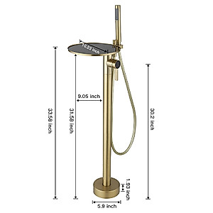 Homevacious Freestanding Bathtub Faucet Brushed Gold Floor Mount Tub Filler Single Handle Brass Bathroom Free Standing Bathtub Faucet with Handheld Shower and Shelf