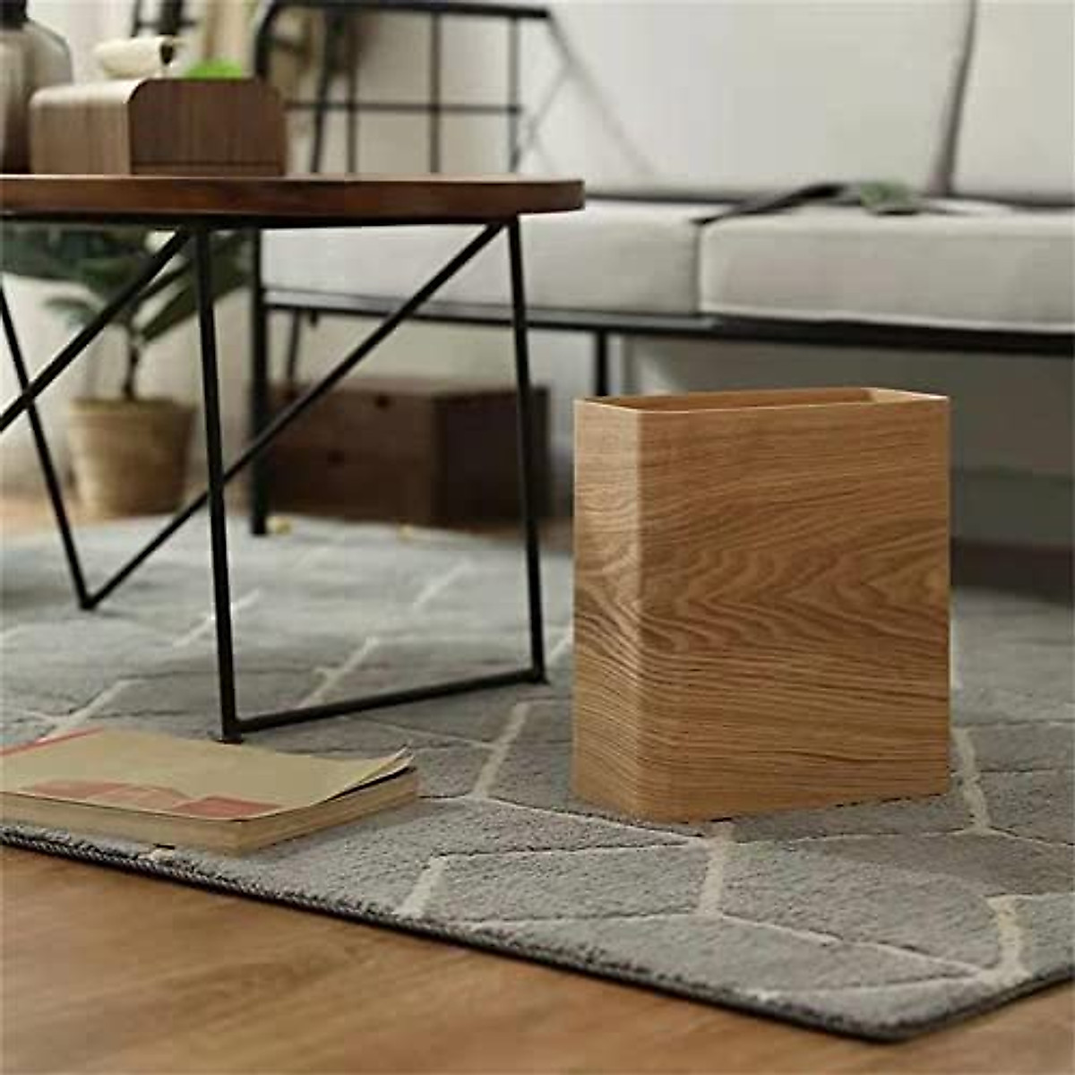 RZM Wood Trash Can Wastebasket,Household Bathroom Living Room Rectangular Trash Bin,Narrow Space Garbage Can with Swing Lid (Color : B, Size : 26.5x13x30cm(10x5x12inch))