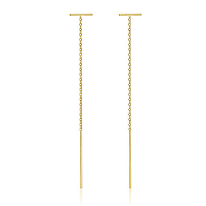 Gold Bar Threader Earrings Silver Simple Long Chain Dangling Drop Minimalist Tassel Double Piercings Pull Through Earrings