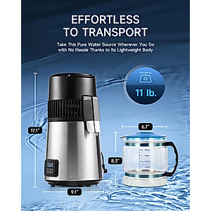 CO-Z Water Distiller for Home, 1350W 4L Distilled Water Machine for CPAP Machine with Control Panel & Glass Container, 1.1 Gal. Stainless Steel Water Distilling Equipment with Essential Oil Wine Modes