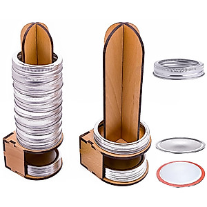 Mason Jar Lid Organizer, Wood Mason Jar Lid Storage, Canning Lid Rack Holder for Storing Mason Jar Lids and Rings, Mason Jar Accessory for Space Saving Kitchen - Fit for Regular & Wide Mouth