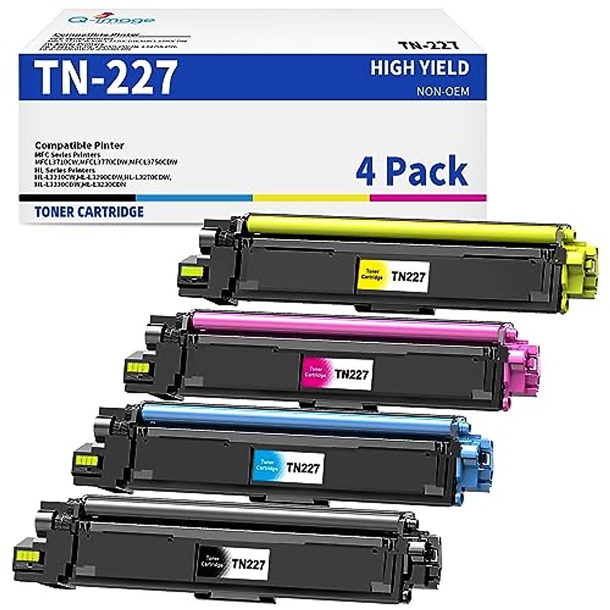 TN227 TN-227 Toner Cartridge Replacement for Brother TN-227 TN-223 TN227BK High Yield TN 227 TN 223 Compatible with HL-L3290CDW HL-L3210CW MFC-L3750CDW MFC-L3710CW Printer (BK, C, M, Y, 4 Pack)
