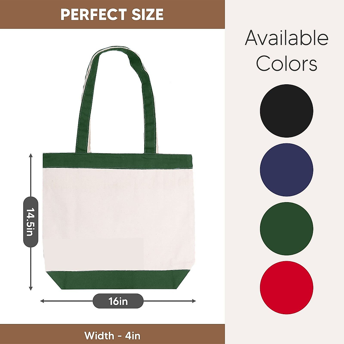 CUSTOMIZE123 Canvas Tote Bag with Handles for Woman, Reusable Cloth Bag for Groceries and Shopping - Blank Cotton Tote Bag, Suitable for DIY Projects – HEAVY DUTY – 16" X 14.5" With 4” Gusset, Green
