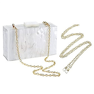 Acrylic Clutch and Purse for Women Box Handbag Evening Bag Shoulder Crossbody Bag for Wedding Party with Chain (White)