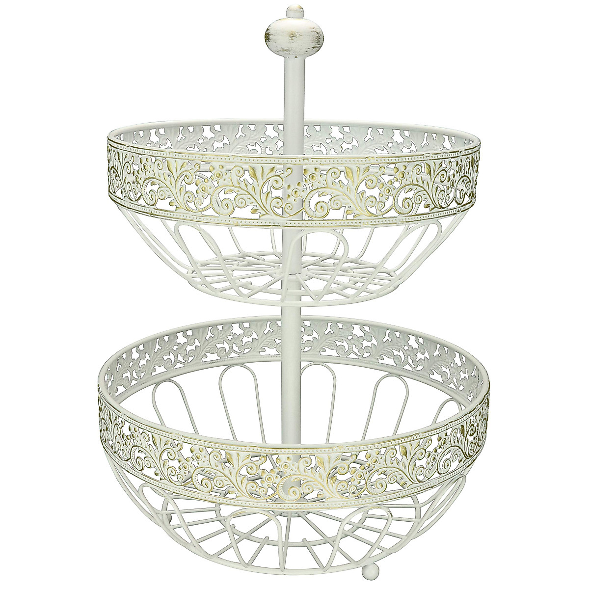 ROSYLINE 2 tier fruit basket, fruit bowl, multi-purpose kitchen and living room storage fruit and vegetable basket (White Brushed Bronze)