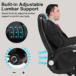 SOERGO Home Office Chair, Executive Comeputer Desk Chair Ergonomic Office Chair with Adjustable Lumbar Support, Tilt Lock, PU Leather, Swivel Rolling Chair for Gaming Adult Working Study-Black