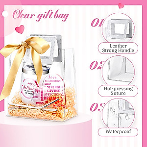 7 Pcs Breast Cancer Gift for Women Pink Ribbon Survivor Present 12 oz Breast Cancer Awareness Tumbler Coffee Mug with Lid Brush Straws Keepsake Raffia Grass Gift Bag Inspirational Gifts for Patients