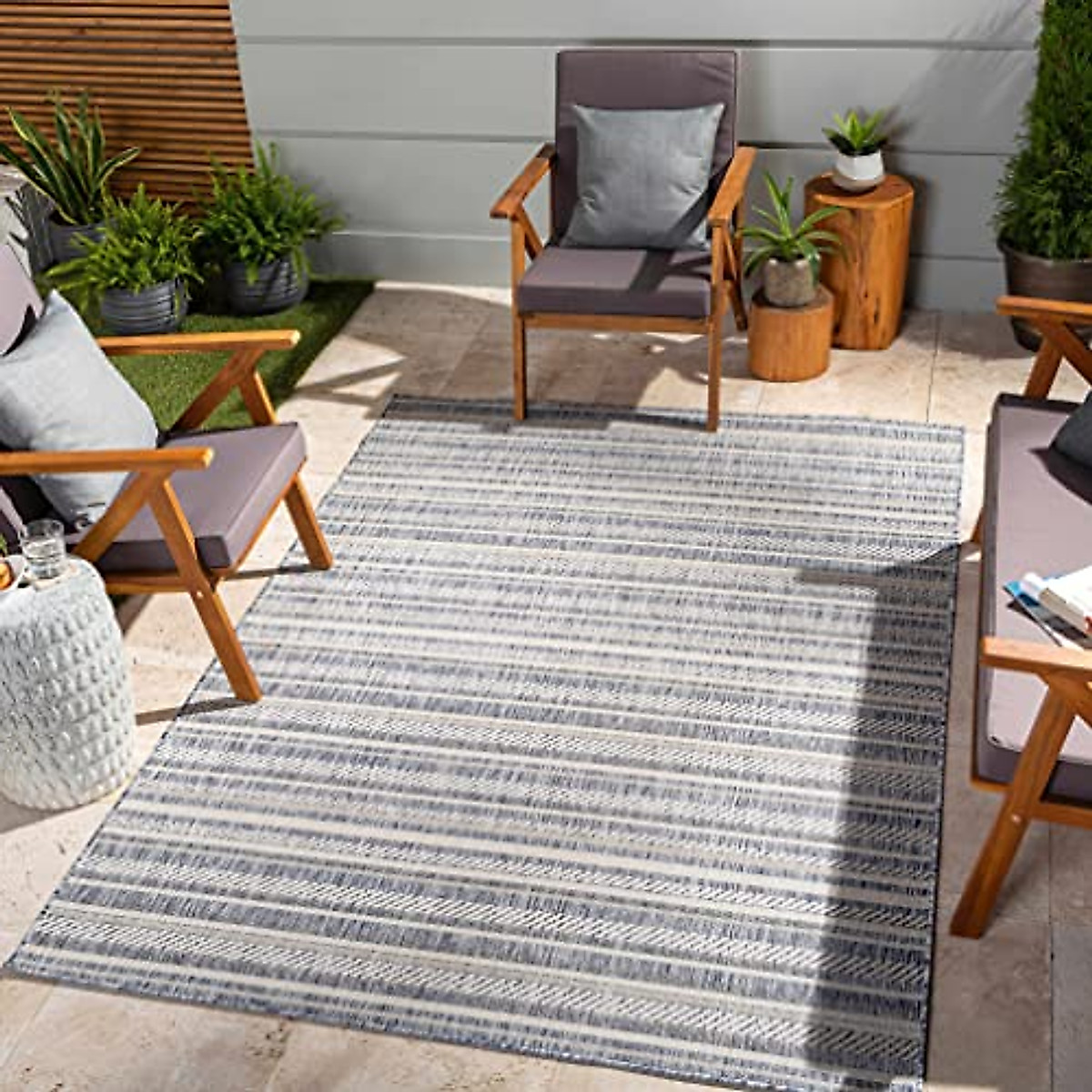 Hauteloom Emirgazi Hallway, Kitchen Patio Outdoor Runner Rug - Global - Blue, Gray - 2'7" x 12'