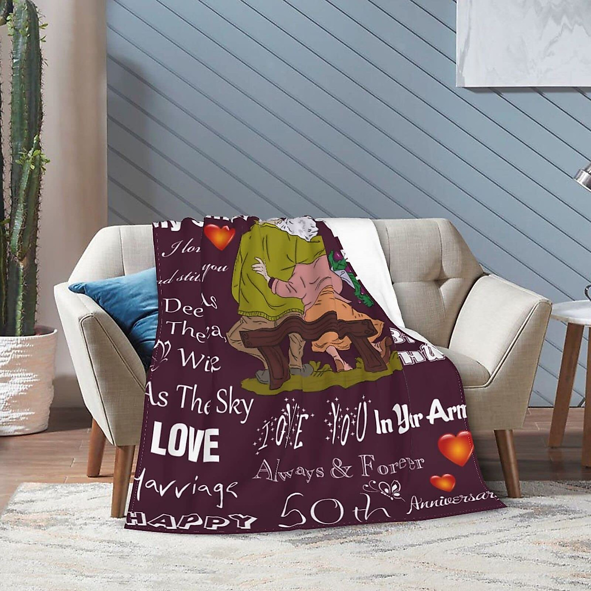 50th Anniversary Blanket Gifts, I Love You Gifts for Her Wedding Anniversary, Happy Birthday Gift for Wife from Husband Ideas, Unique Gifts for Wife Who Has Everything, W50 xL60