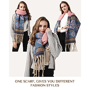 Scarf for Women - Winter Scarfs Fashion Long Scarf Shawl, Scarves for Women Winter Warm Blanket Scarf, Soft and Warm Cashmere Scarf Mohair Fish Bones Large Scarves