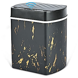 Weniii Trash Can Touchless Motion Sensor Garbage Touch Free Automatic Kitchen with Lid for Bathroom Office Smart Home Electric Cans Plastic Black Stamping Pattern Look Bin 3.5Gallon