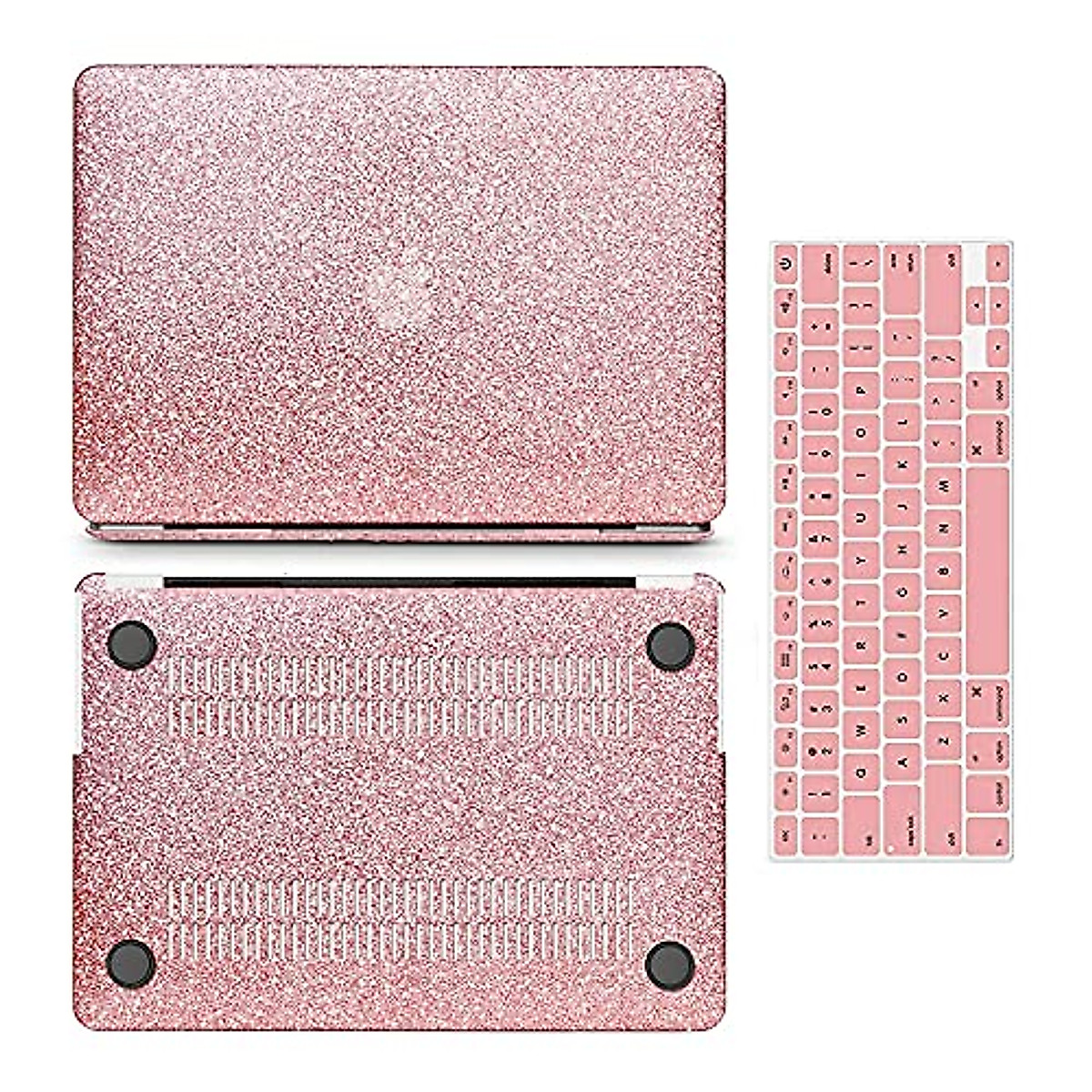 Anban Compatible with MacBook Air 13 inch Case 2021 2020 2019 2018 Release A2337 M1 A2179 A1932 with Touch ID, Glitter Leather Laptop Hard Shell Case with Keyboard Cover, Sparkle Hot Pink