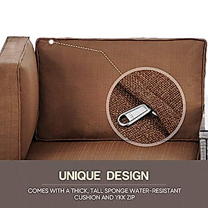 SOLAURA 5-Piece Outdoor Patio Furniture Set, PE Rattan Wicker Chair Sectional Sofa Set with YKK Zipper and Glass Coffee Table - Brown