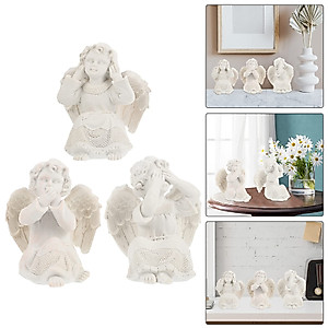 NUOBESTY 3pcs Resin White Praying Angel Statue Figurine Sculpture Cherub Wings Angel Figure Garden Guardian Memorial Statue for Home Table Decoration
