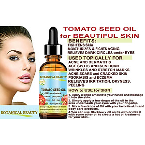 TOMATO SEED OIL 100% Pure Natural Virgin Unrefined Cold-pressed Carrier Oil 0.5 Fl oz 15 ml For Face, Skin, Body, Hair, Lip, Nails. Rich in Vitamin E, Lycopene by Botanical Beauty