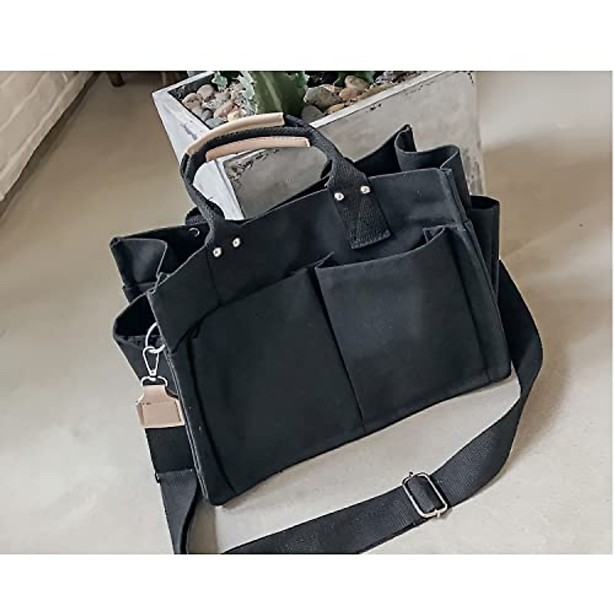 GK-O Women Canvas Handbag Shoulder Bags Simple Multi Pocket Messenger Bag Large Capacity Shoulder Bag Hobo Bag (Black)
