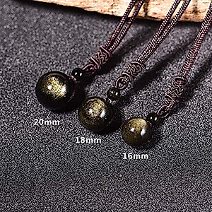 Sinymilk Natural Gold Obsidian Onyx Pendant Rainbow Eyes Beads Lucky Blessing Necklace (20mm)