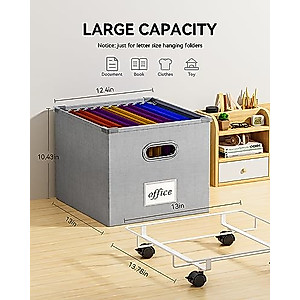 Oterri File Box,Upgraded Filing Box, Easy Slide File Boxes for Hanging Files with Lid,Linen Rolling Filing Cabinet,Portable File Organizer for Letter Size,Collapsible Document Organizer Box with 4